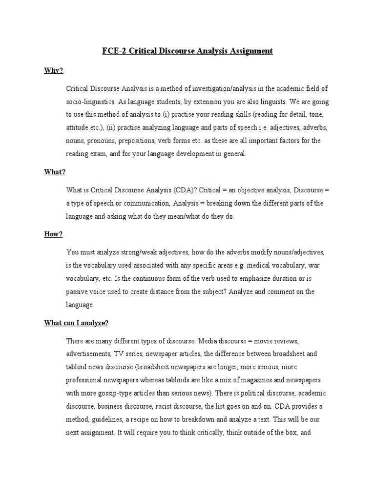 FCE-2 Critical Discourse Analysis Assignment | PDF | Discourse | Adjective