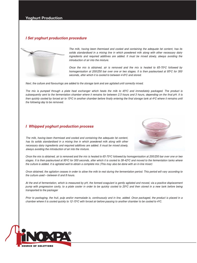 I Set Yoghurt Production Procedure | PDF | Yogurt | Milk