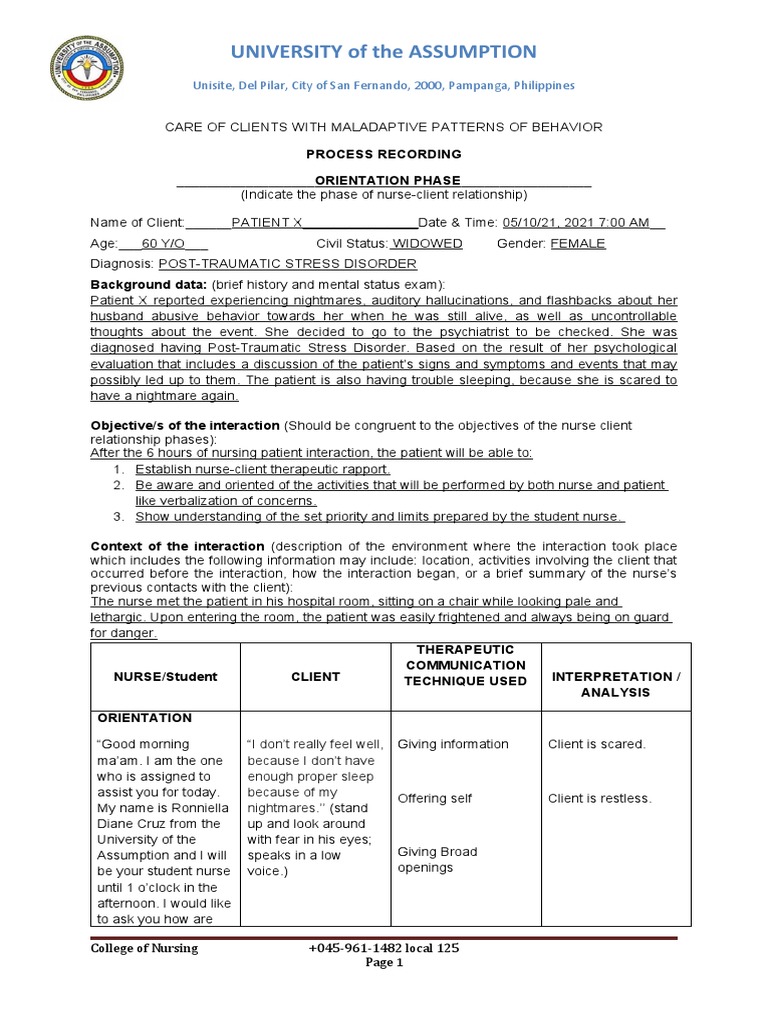 Orientation Phase Cruz Ronniella Diane S. Process Recording | PDF ...