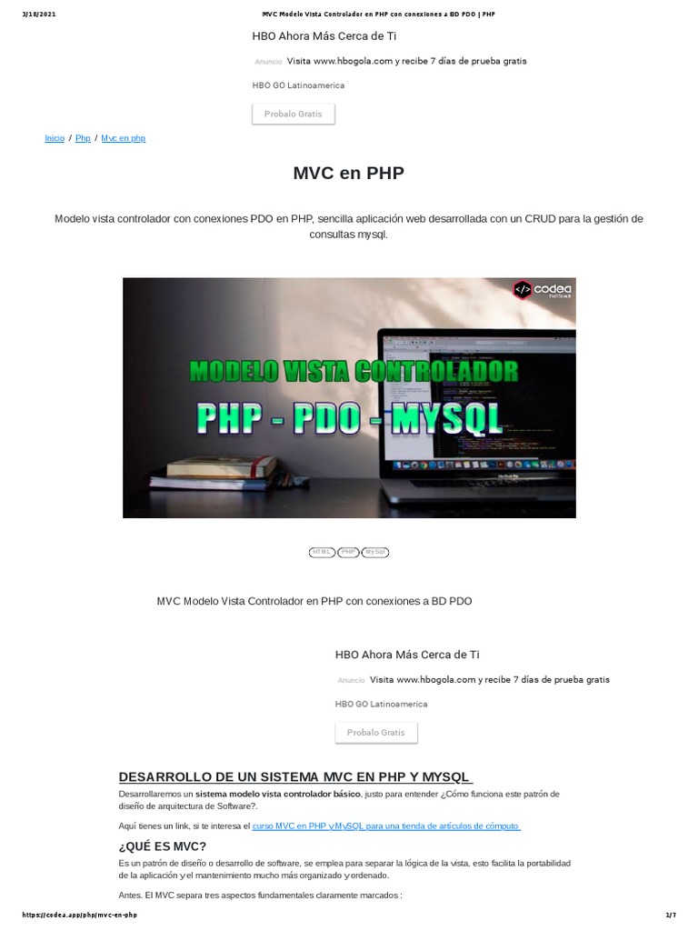Mvc Modelo Vista Controlador En Php Con Conexiones A Bd Pdo Php Descargar Gratis Pdf 