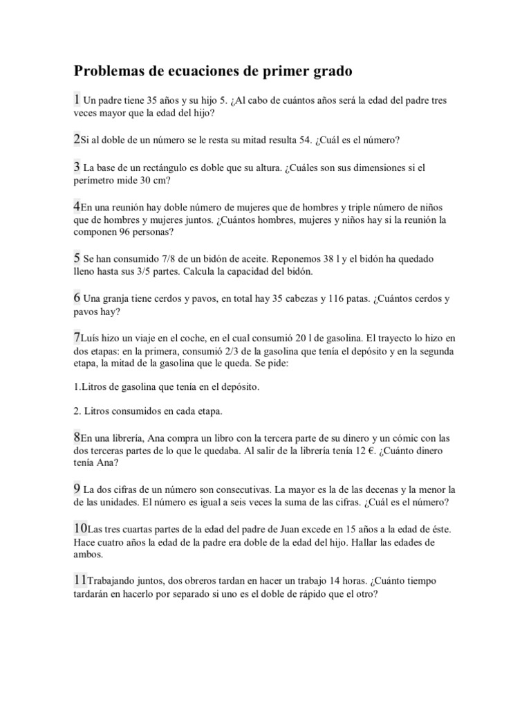 Problemas de ecuaciones de primer grado