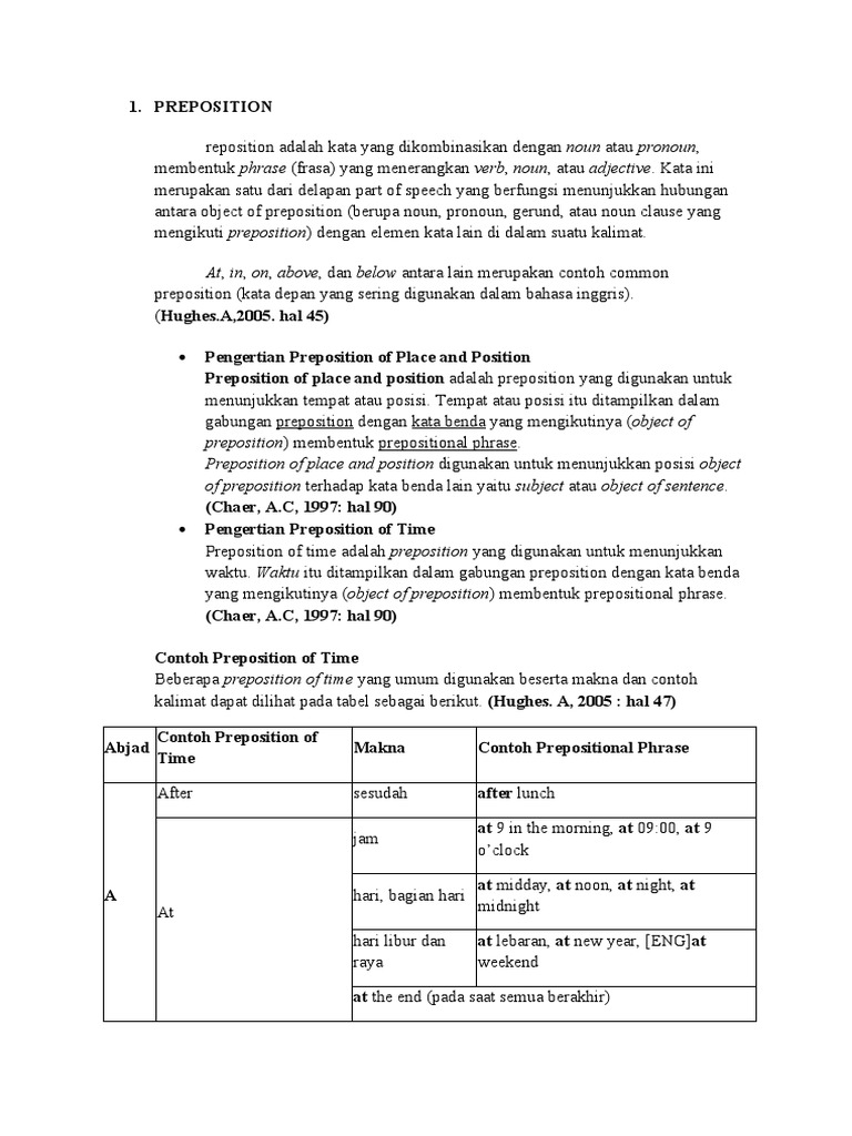 Pengertian dan Jenis-jenis Preposition | PDF