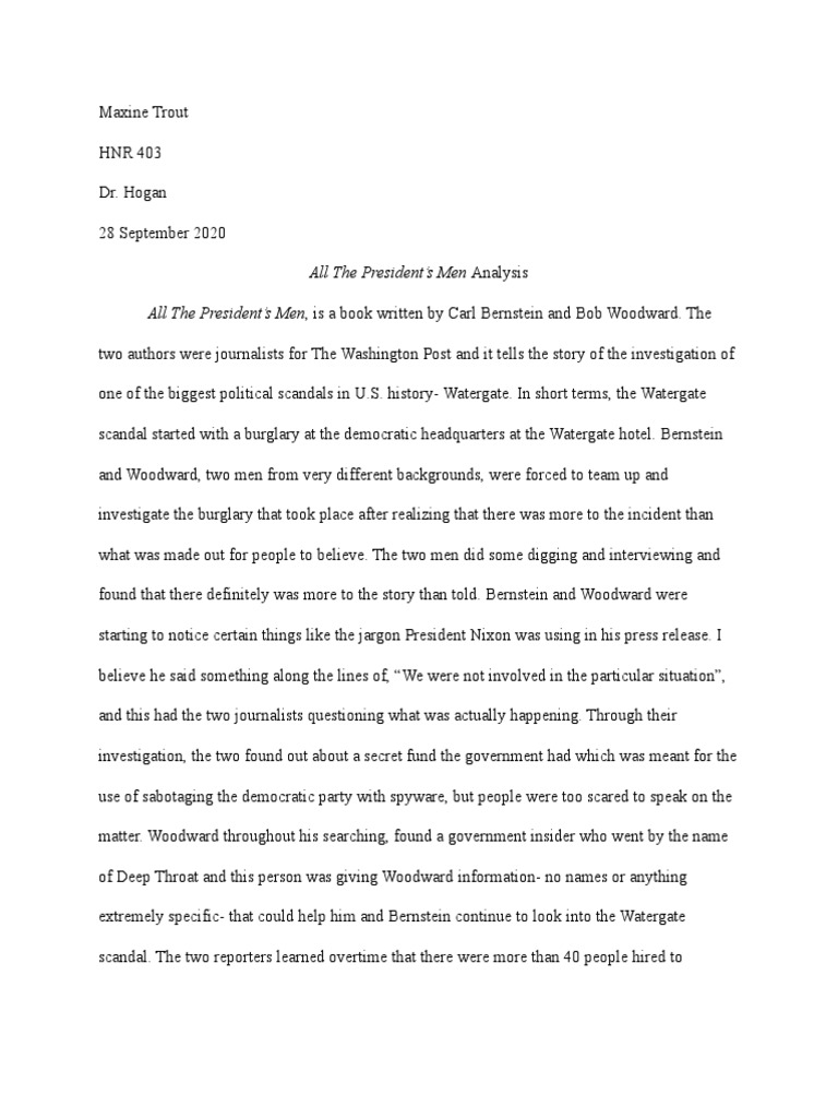 All The Presidents Men Analysis 1 | PDF | Watergate Scandal | United ...
