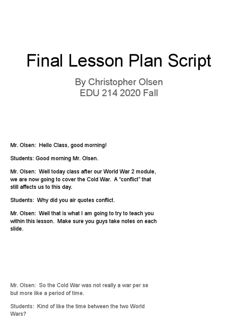 Final Lesson Plan Script Cold War | PDF | Cold War | Soviet Union