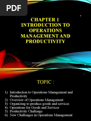 Introduction To Operations Management Productivity Operations