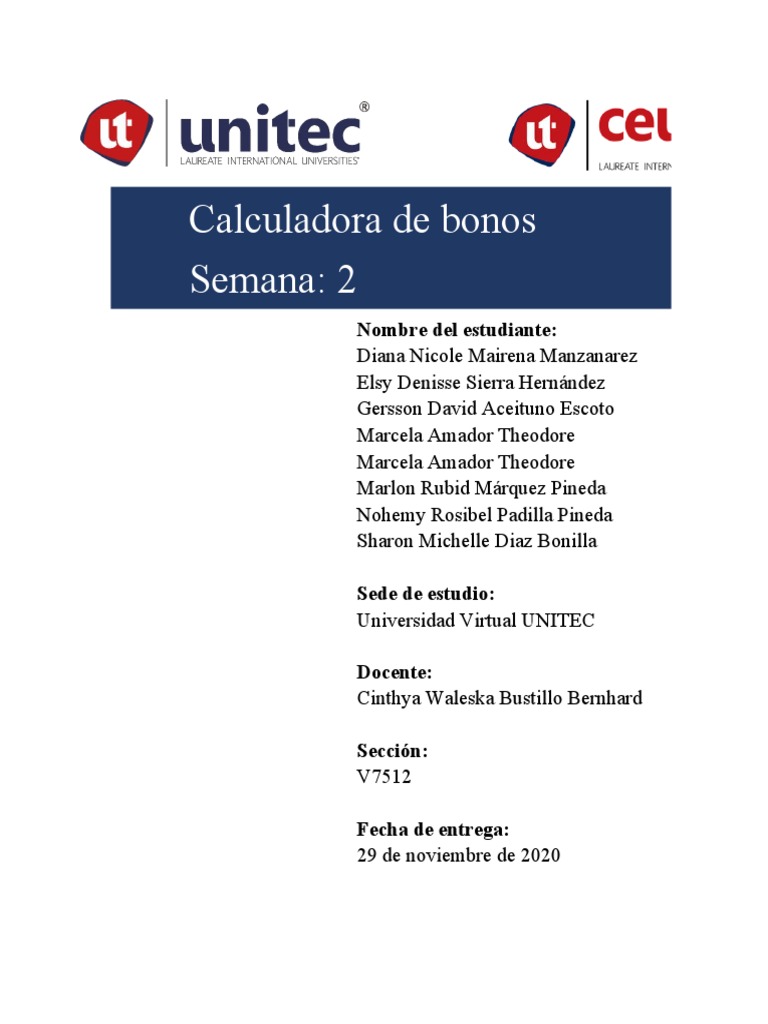 Tarea2.2 - Calculadora de Bonos-Grupo5 | PDF | Bonos (Finanzas) | Cupón