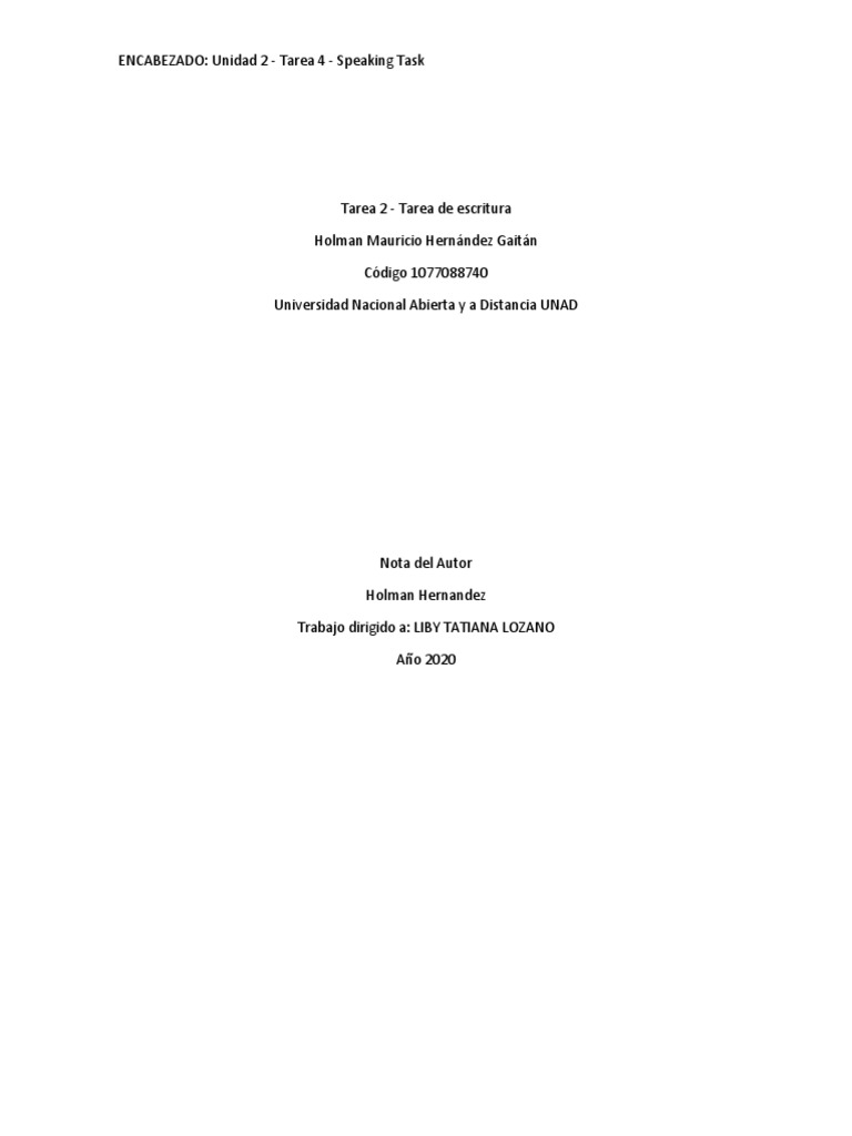 Unidad 2 - Tarea 4 - Speaking Task | PDF | Idiomas