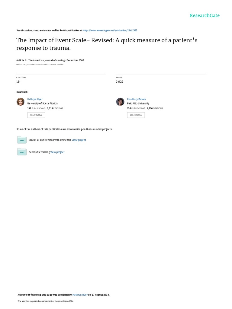 The Impact of Event Scale - Revised A Quick Measure | PDF ...