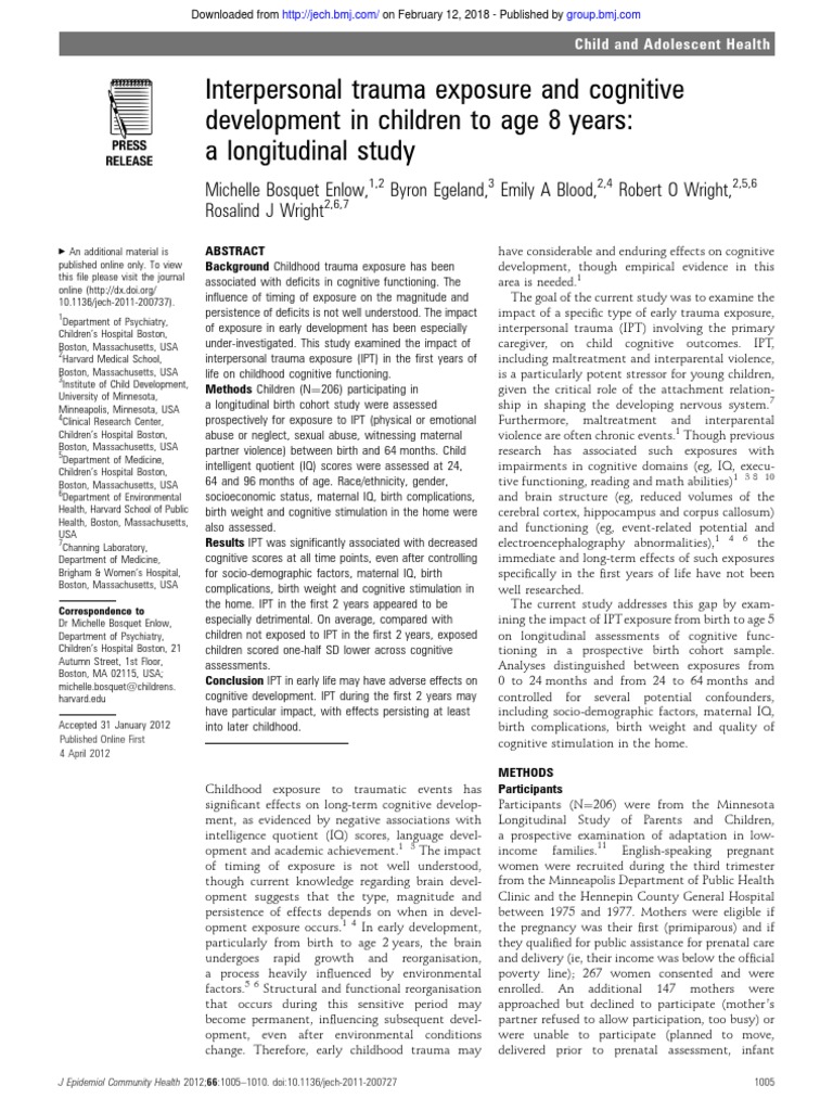 Enlow 2012 - Interpersonal Trauma Exposure and Cognitive Development | PDF | Intelligence ...
