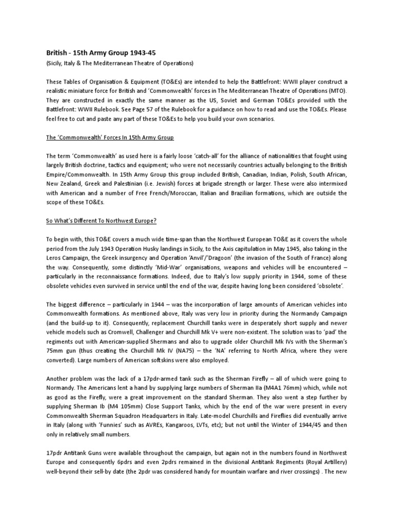 15th Army Group TO&Es 1943-45 | PDF | Division (Military) | Regiment