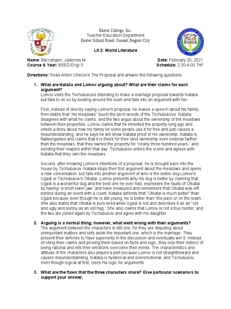 A Marriage Proposal by Anton Chekov | PDF | Logic