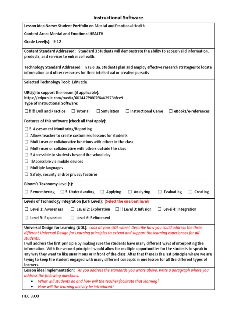 Instructional Software Lesson Idea Template 1 | PDF | Education Theory ...