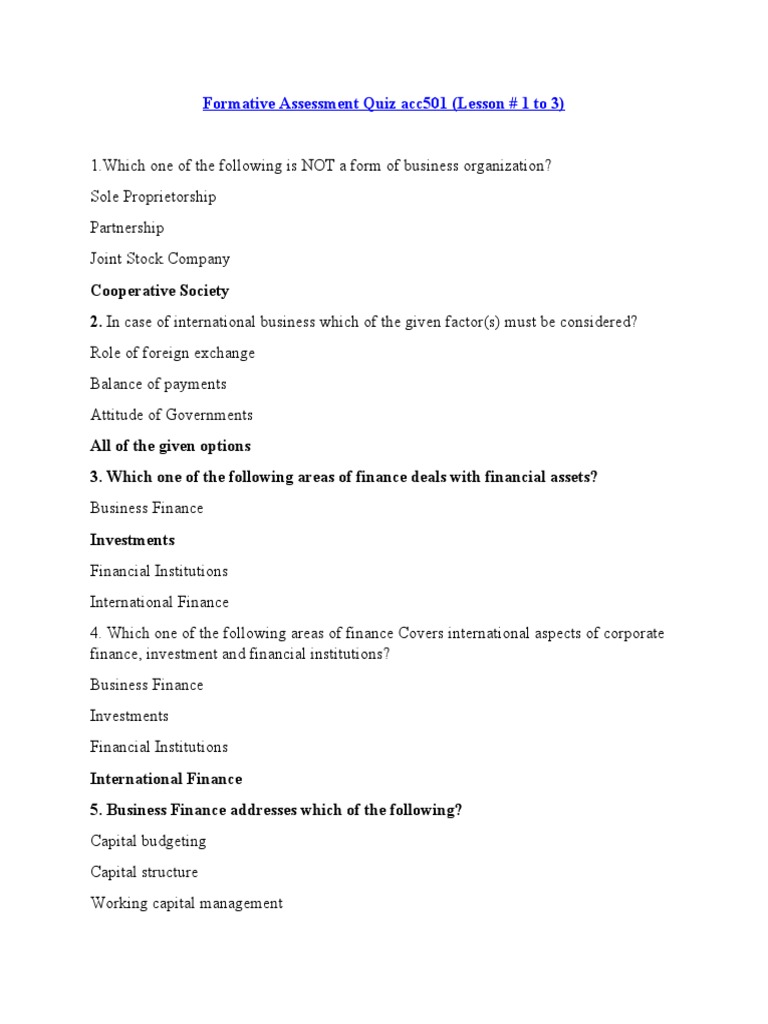 ACC 501 Formative Assessment Quiz .LC 1 T 3 | PDF | Partnership ...
