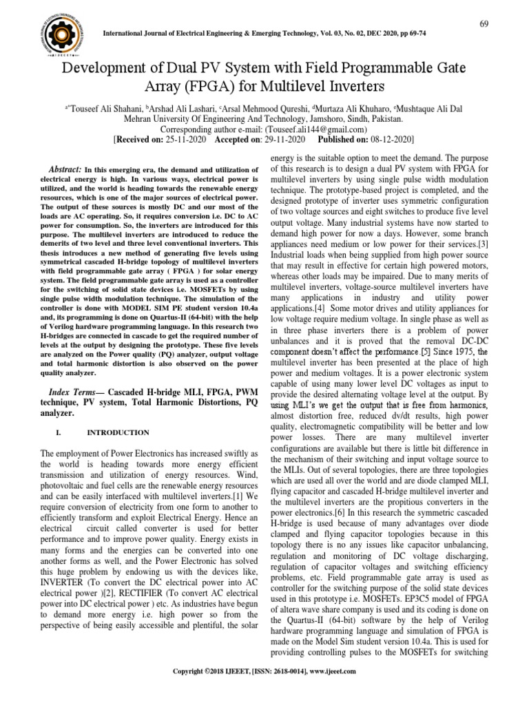 Development of Dual PV System With Field Programmable Gate Array (FPGA) For Multilevel Inverters ...