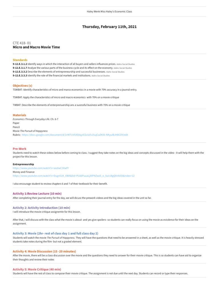 Lesson Plan 3 | PDF | Economics | Microeconomics