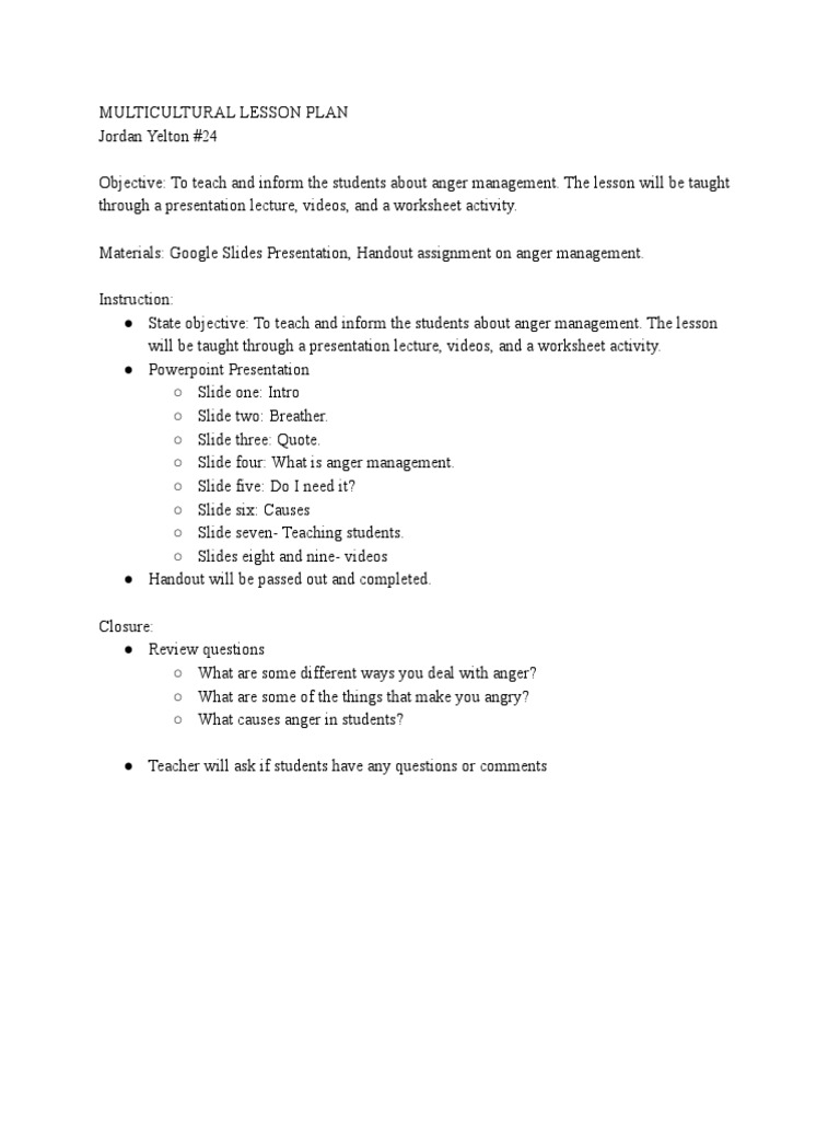 Lesson Plan Anger Management | PDF