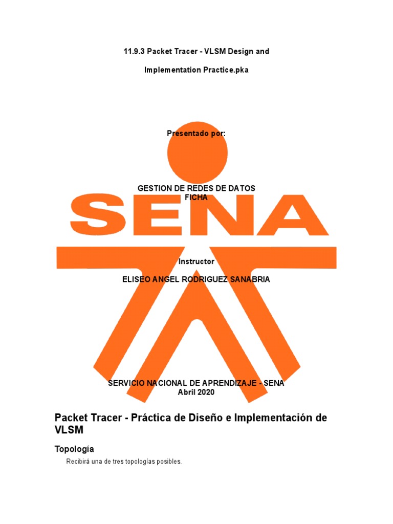 11.9.3 Packet Tracer - VLSM PRACTICA - PKA | PDF | Dirección IP | Protocolos de internet