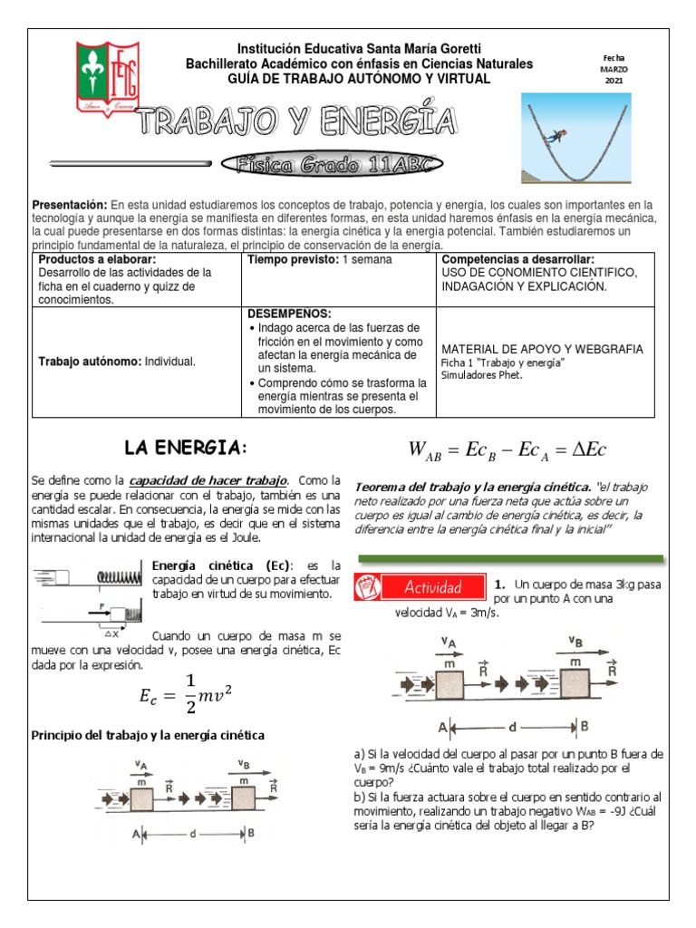 Energía Cinética y Potencial: Guía Educativa | PDF | Energía potencial ...
