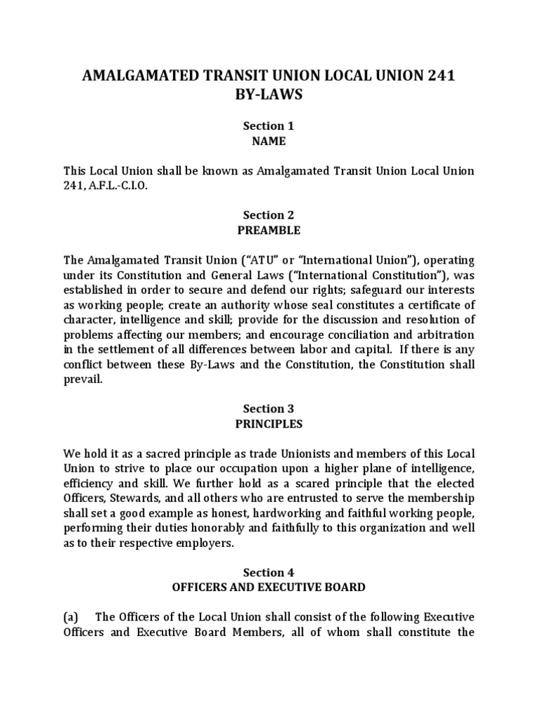 ATU Local 241 Bylaws | Download Free PDF | Board Of Directors | Committee