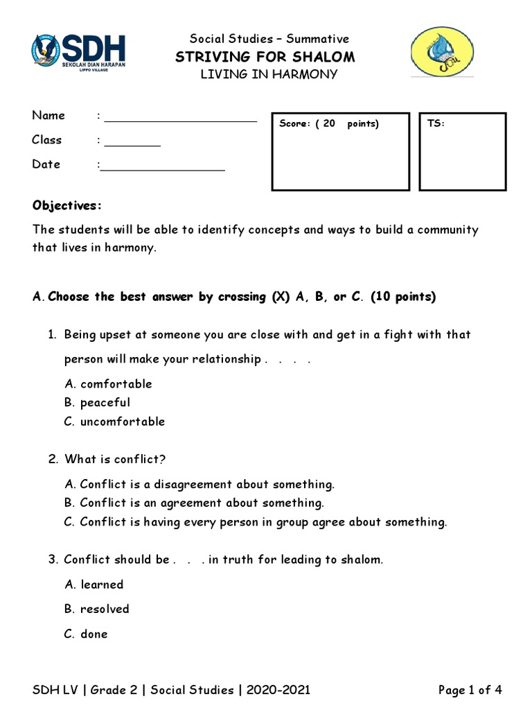 Social Studies Summative Test LIVING IN HARMONY | PDF | Human Nature