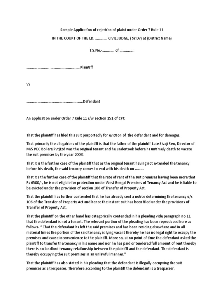 Order 7 Rule 11 | PDF | Leasehold Estate | Vexatious Litigation