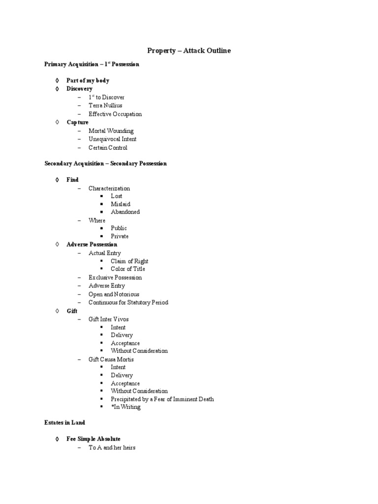 Property Attack Outline | PDF | Fee Simple | Law And Economics