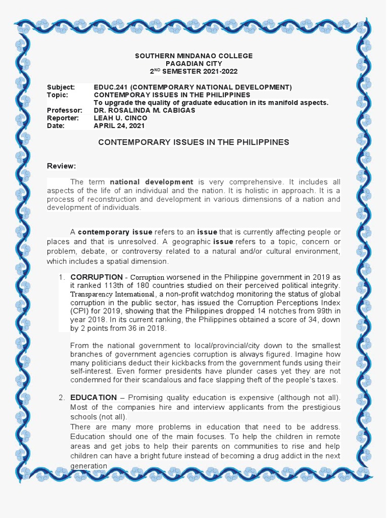 Contemporary Issues in The Philippines: Review | PDF | Philippines ...