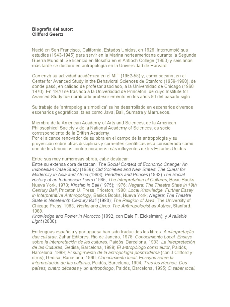Biografia Geertz | PDF | Academia | Antropología