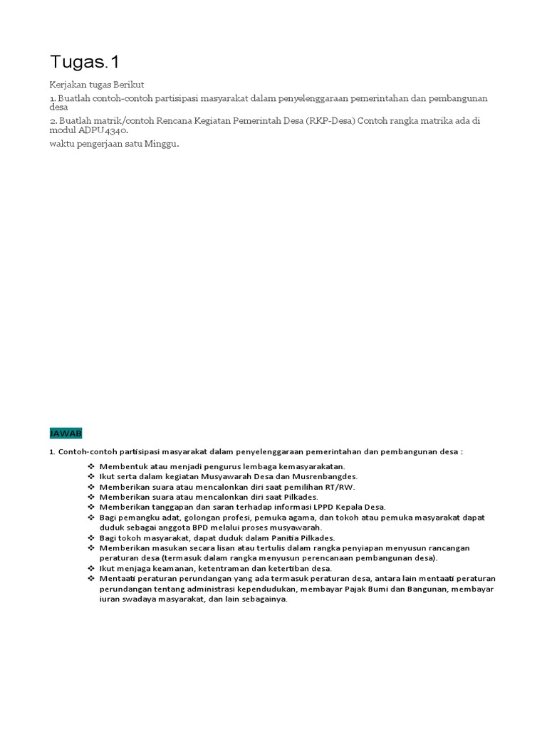 Tugas 1 Administrasi Pemerintahan Desa | PDF