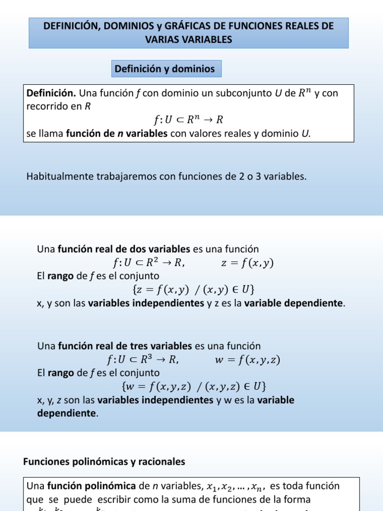Definción, Dominios y Gráficas de Funciones Reales de Varias Variables | PDF | Función ...