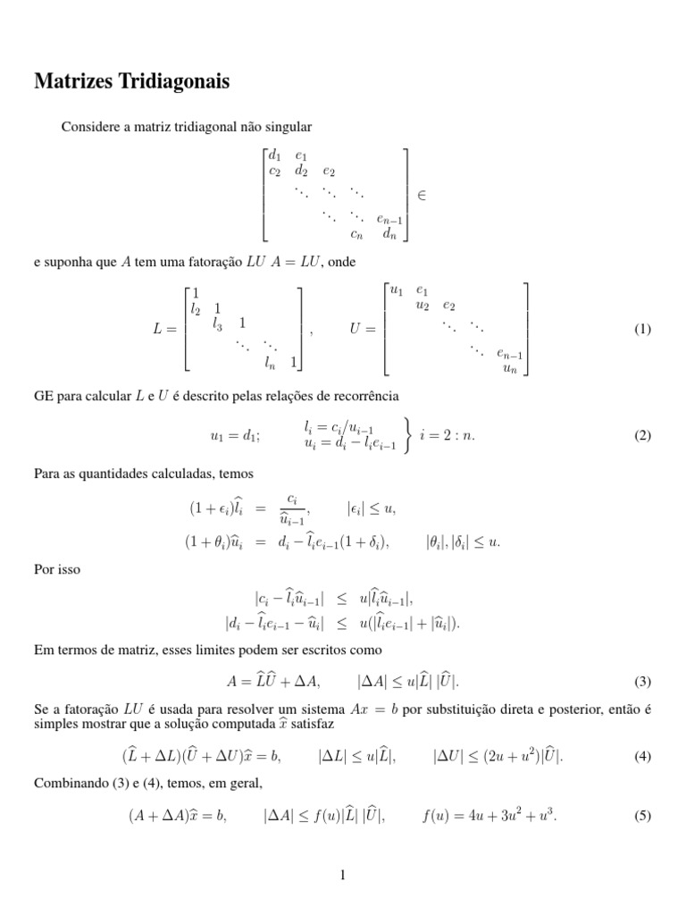 Matriz Tridiagonal | PDF | Matriz (Matemática) | Lógica matemática