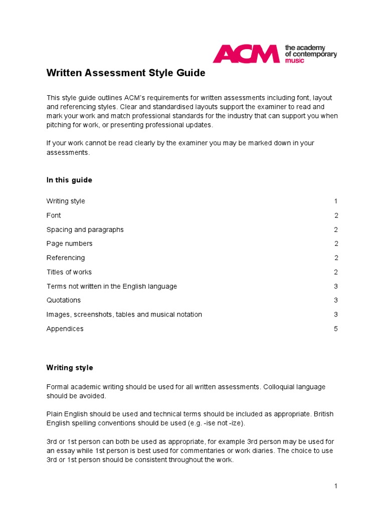 ACM Written Assessment Style Guide | PDF | Paragraph | Quotation Mark