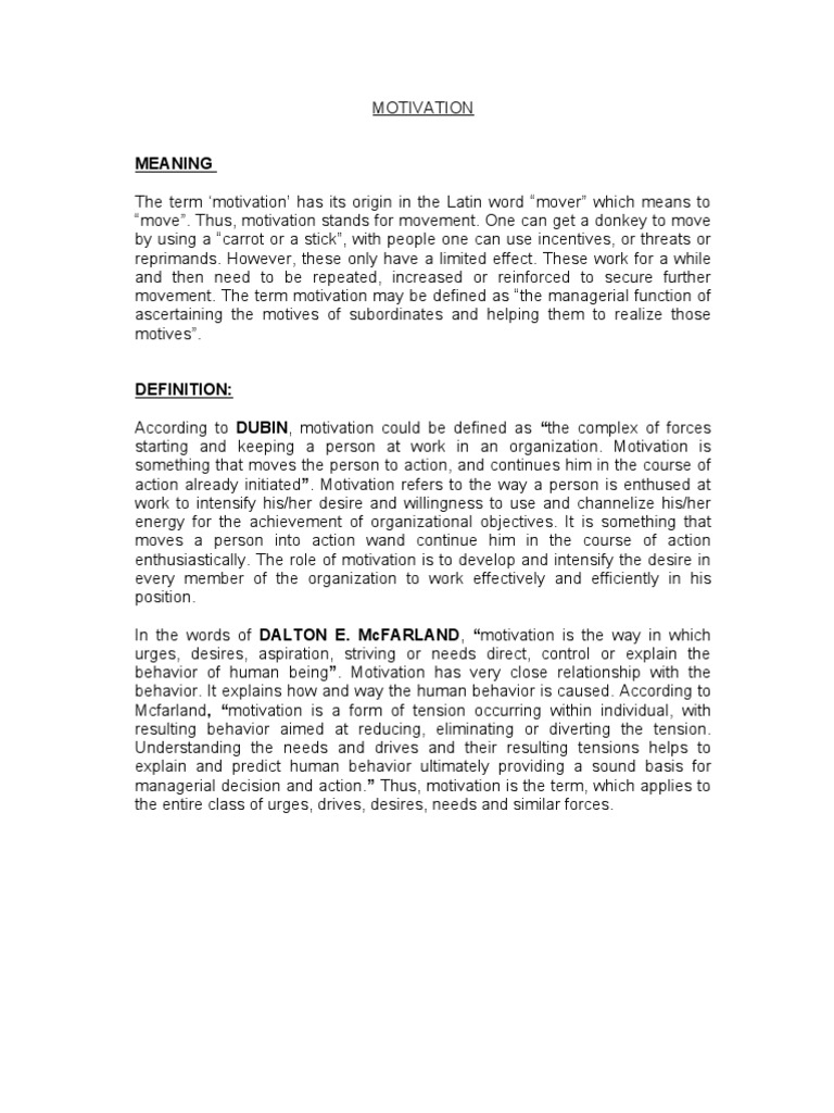 Meaning and Definition of Motivation | PDF | Motivation | Motivational
