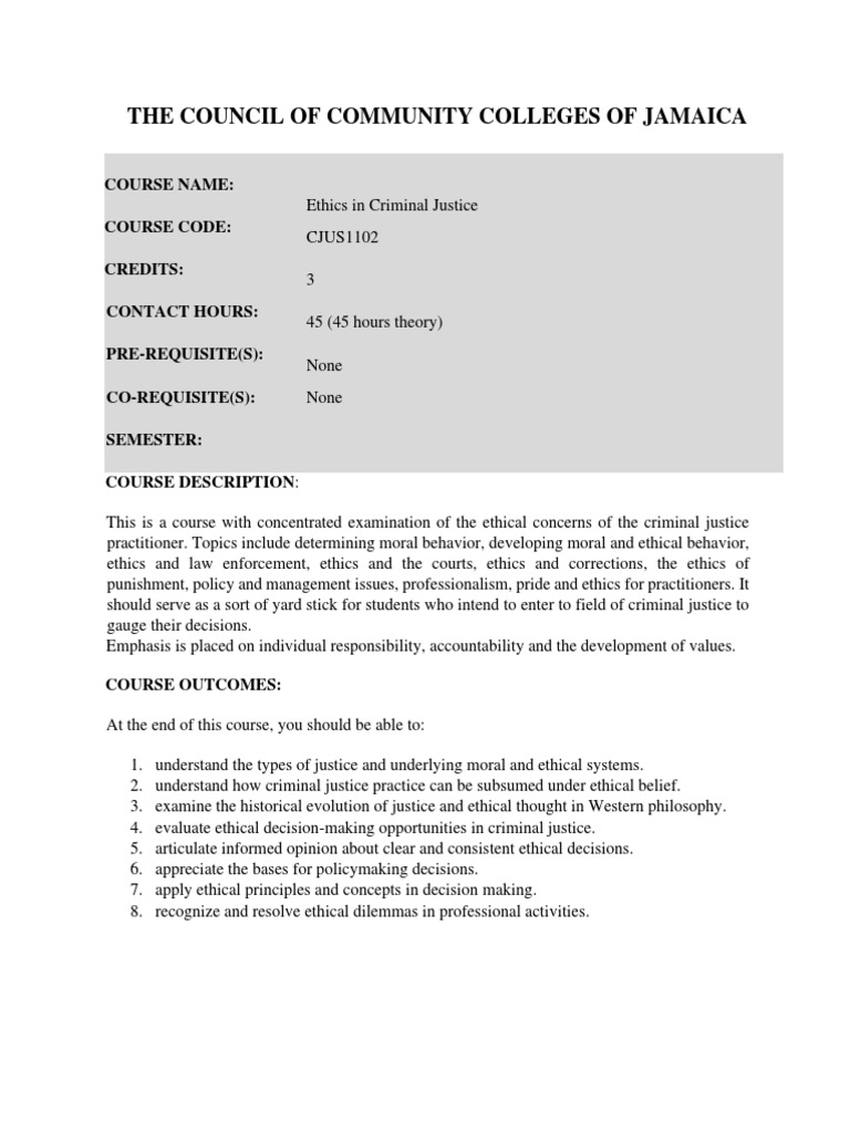 Ethics in Criminal Justice Course Overview | PDF | Morality | Criminal ...