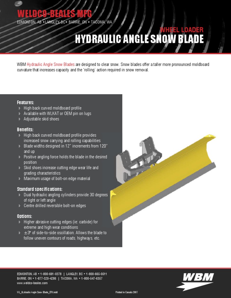 WL Hydraulic Angle Snow Blade | PDF
