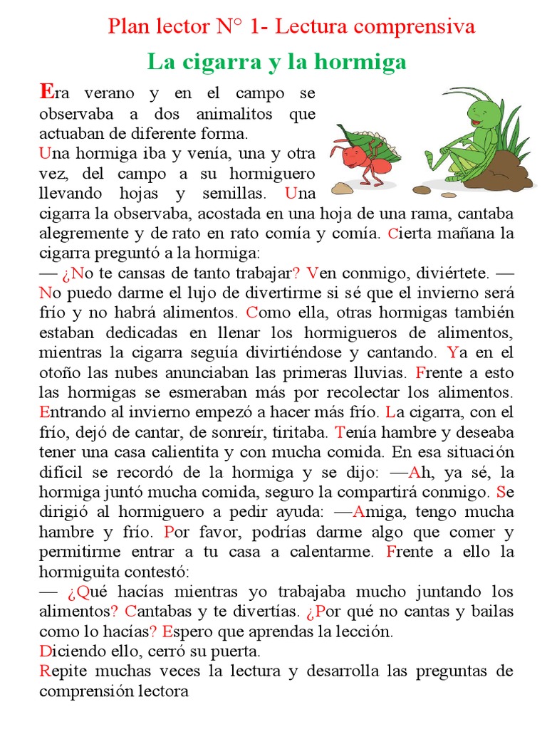 Plan Lector-La Cigarra y La Hormiga | PDF | Hormiga