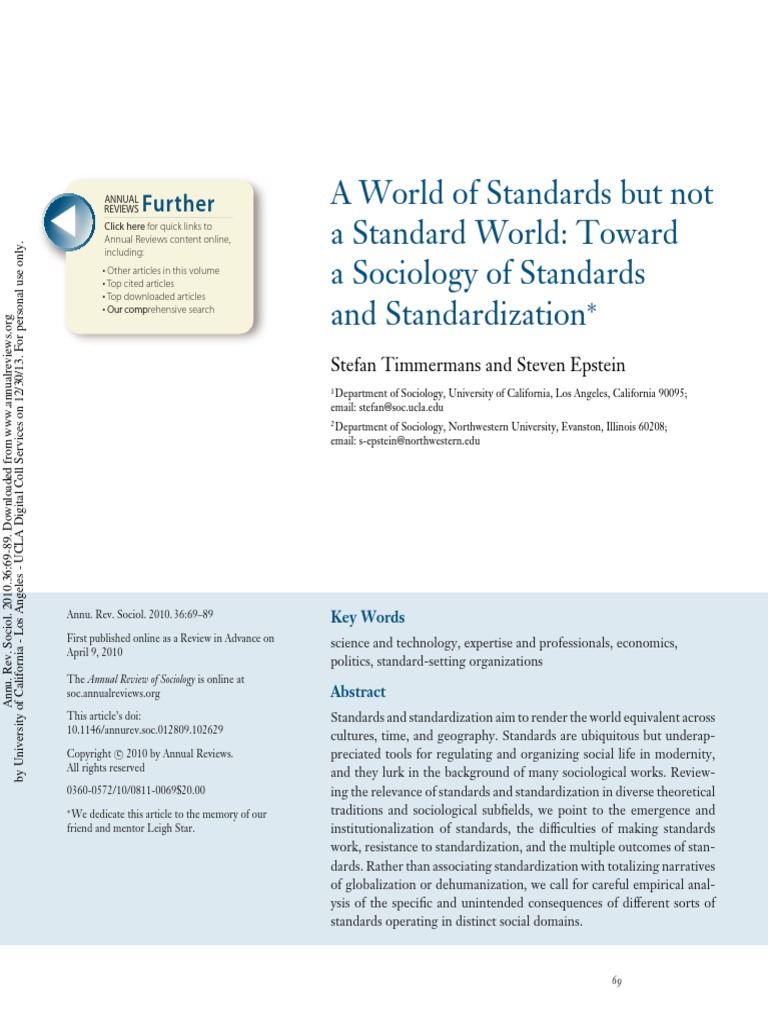 Timmermans, Stefan, and Steven Epstein. 2010. A World of Standards But ...
