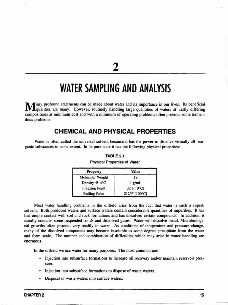 Water Sampling and Analysis: Chemical Physical Properties | PDF ...