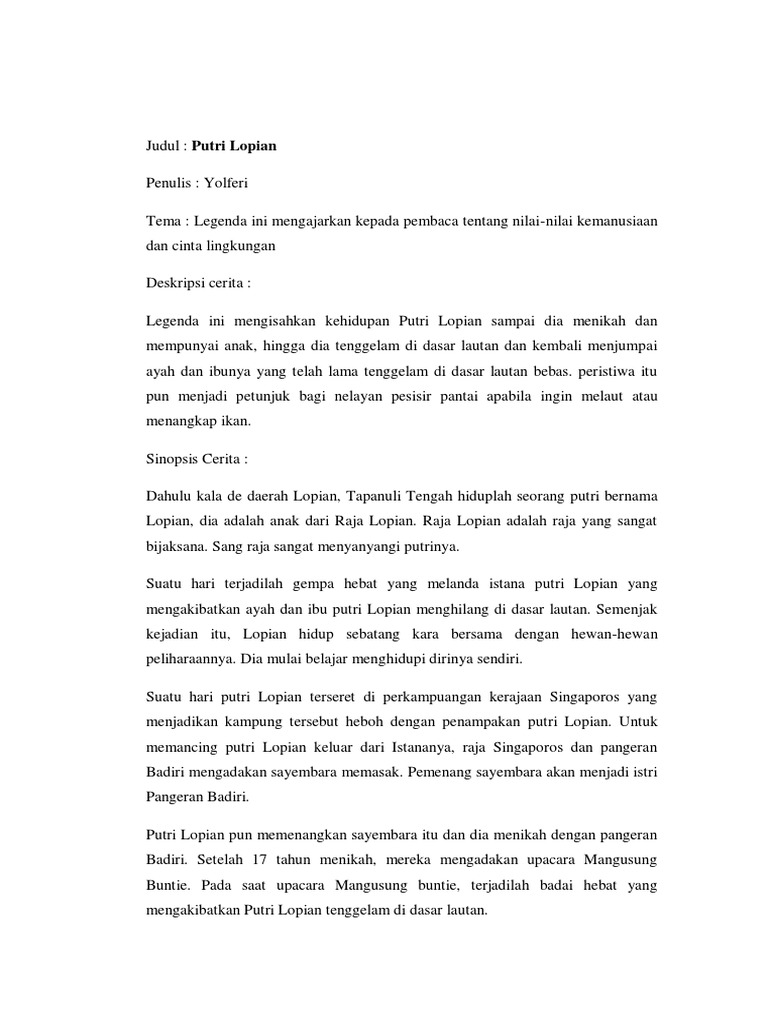 Legenda Putri Lopian: Cinta dan Alam | PDF | Fiksi Umum