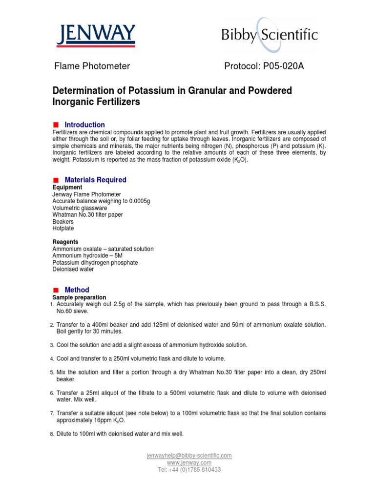 P05 020A Determination of Potassium in Inorganic Fertilizers | PDF | Fertilizer | Solution