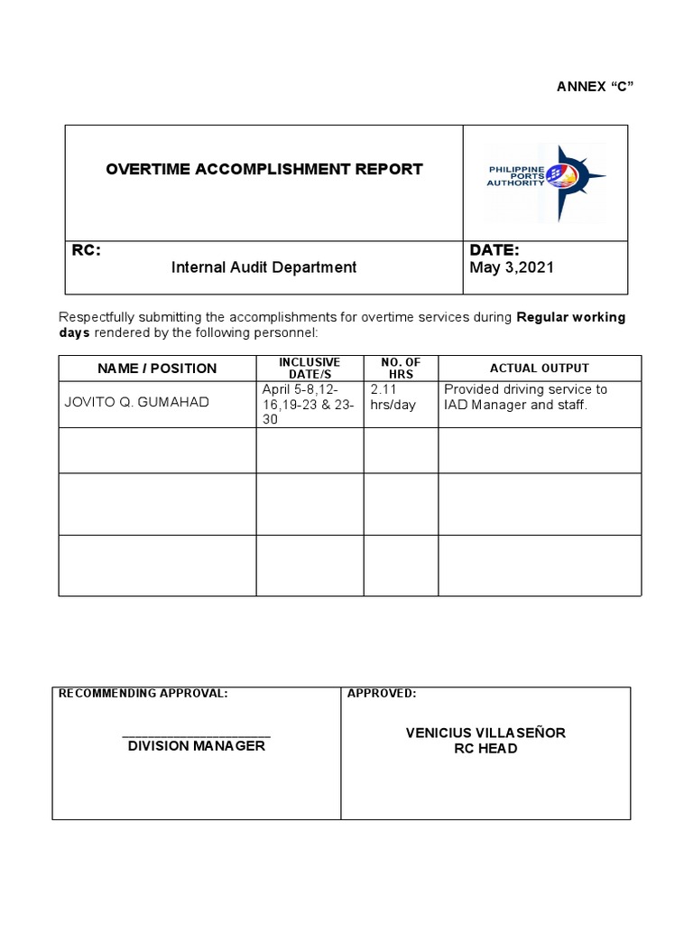 IADM Driver's OT ACCOMPLISHMENT REPORT | PDF | Technology & Engineering