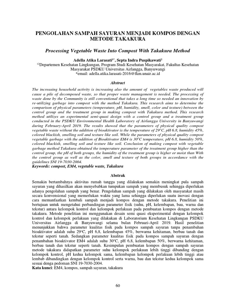 Processing Vegetable Waste Into Compost With Takakura Method | PDF ...
