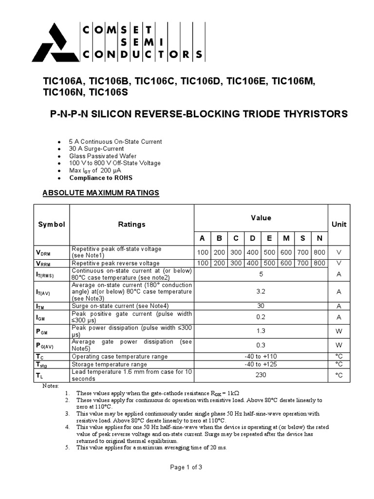 TIC106B Datasheet | PDF | Manufactured Goods | Electrical Components