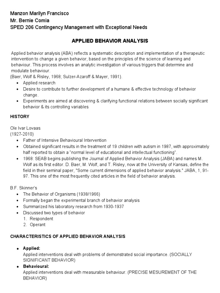 ABA - Attack Sheet - Topical Overview | PDF | Classical Conditioning ...
