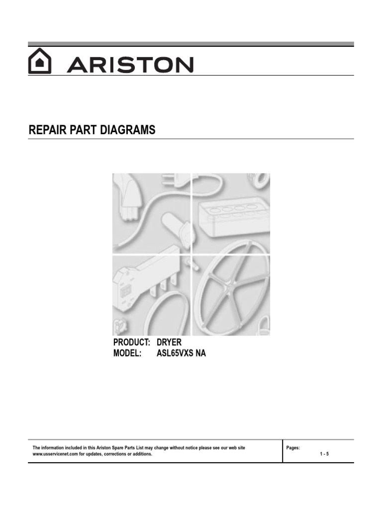 REPAIR PART DIAGRAMS AND LIST FOR ARISTON DRYER MODEL ASL65VXS NA | PDF ...