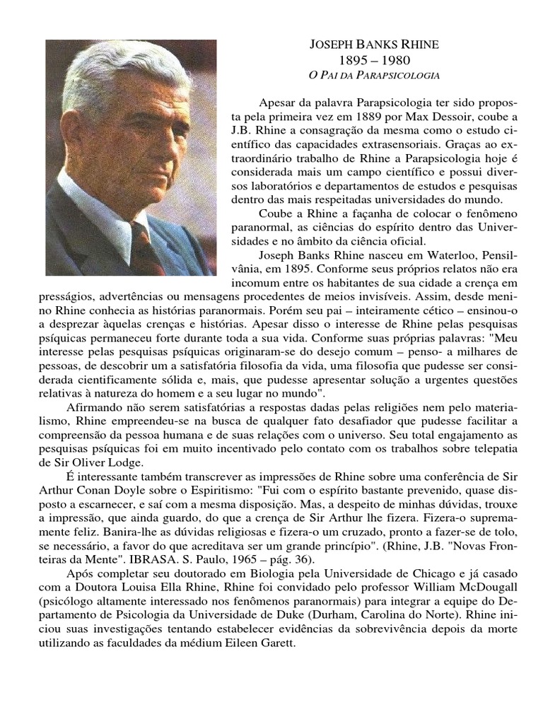 J.B. Rhine - Biografia - Joseph Banks Rhine | PDF | Mediunidade ...
