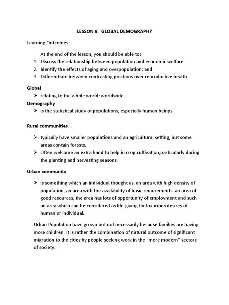 Lesson 9: Global Demography | PDF | Economic Growth | Environmental ...