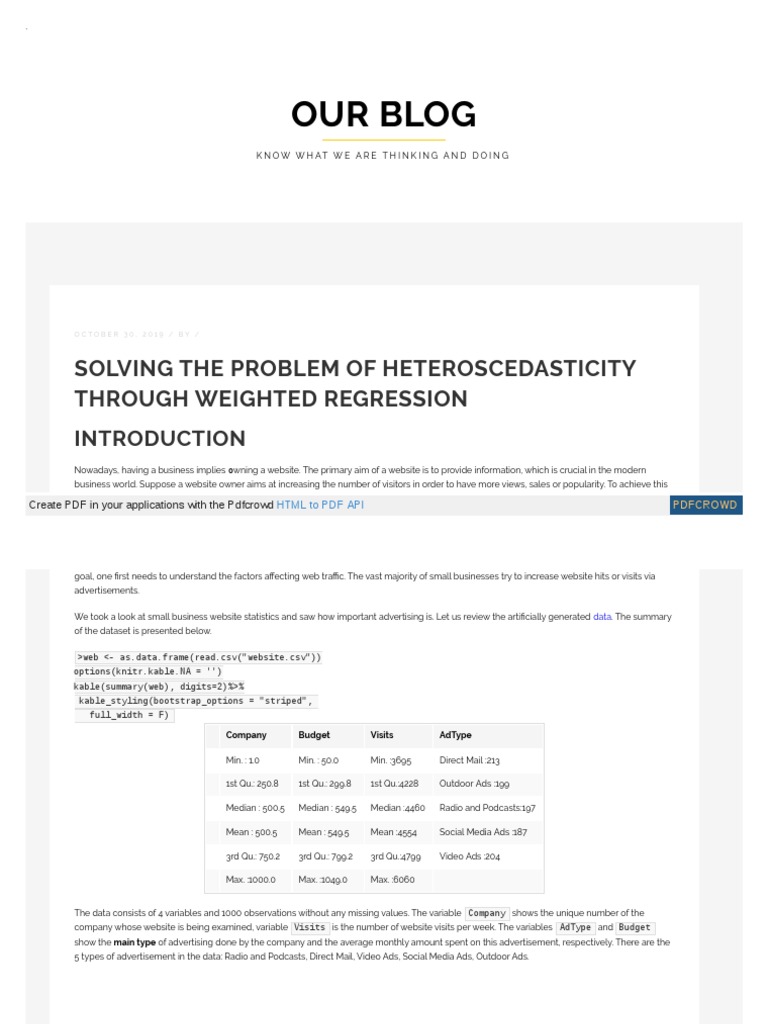 Our Blog: Solving The Problem of Heteroscedasticity Through Weighted Regression | PDF ...