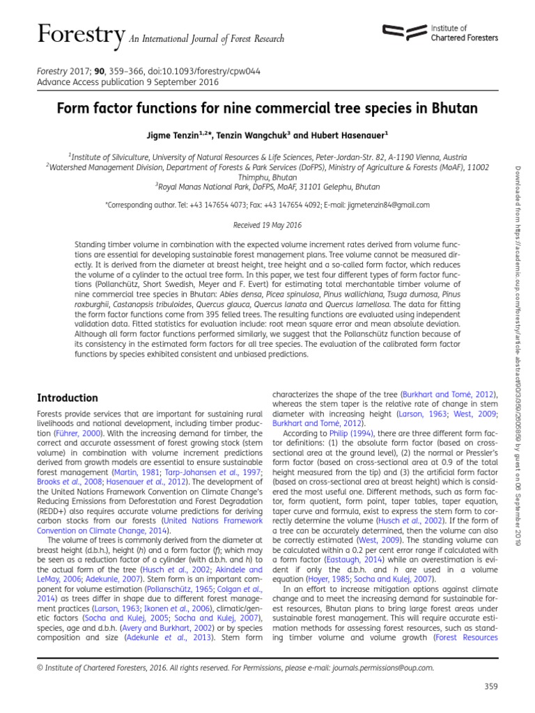 Form Factor For 9 Tree Species | PDF | Forestry | Root Mean Square ...