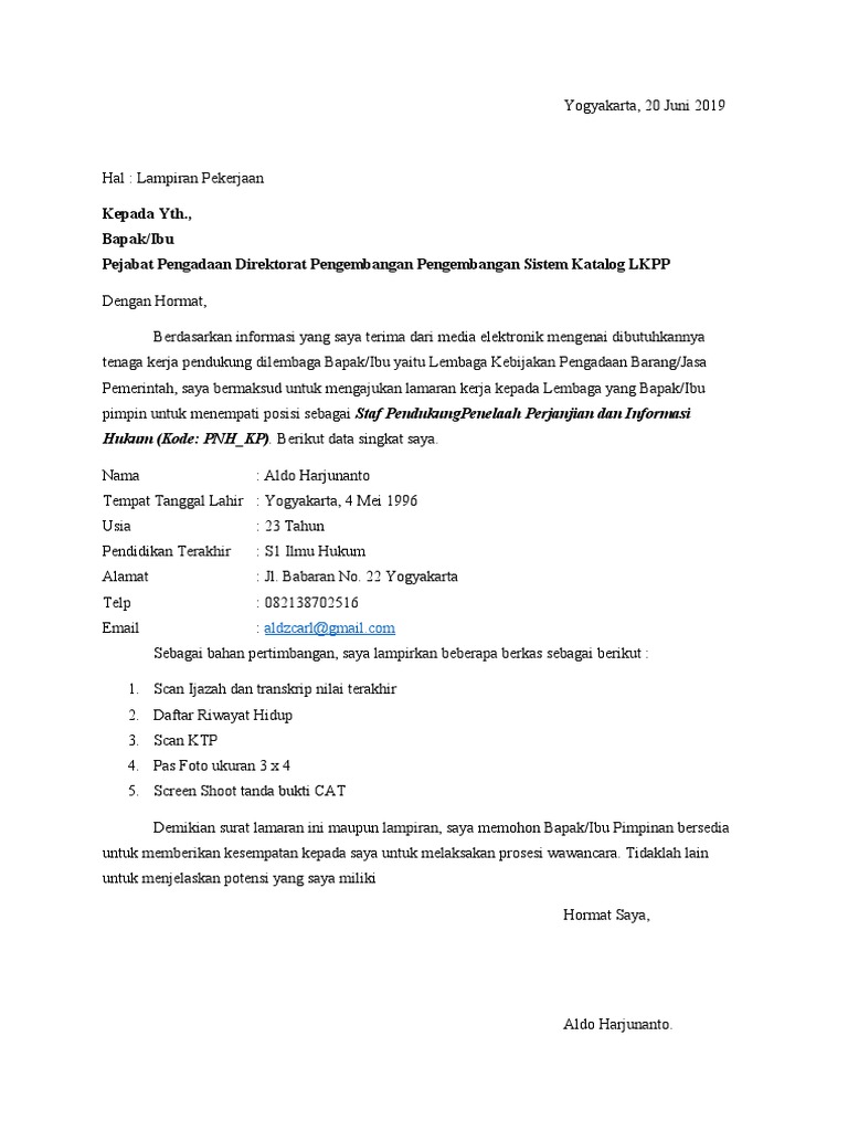 Surat Lamaran LKPP | PDF